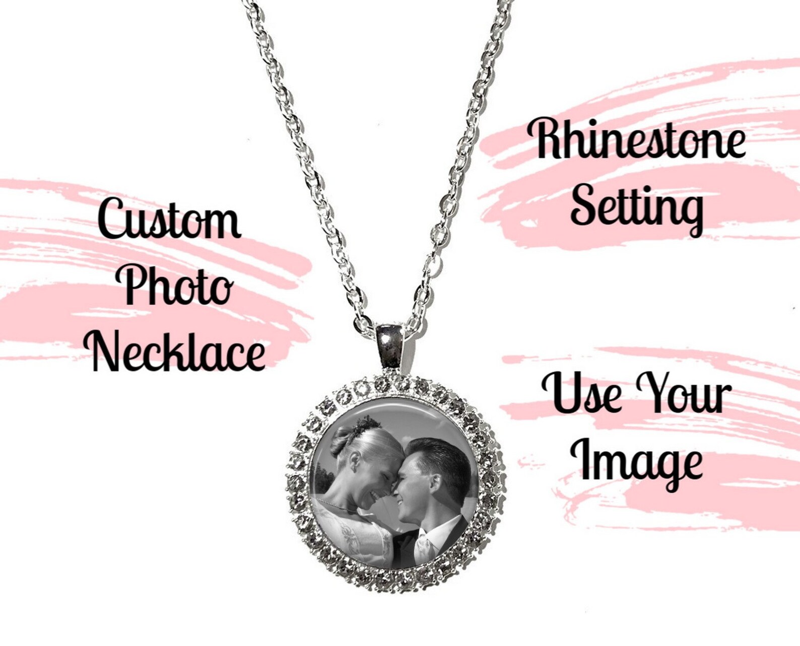 Custom Photo Pendant With Rhinestones rhinestone Necklace - Etsy