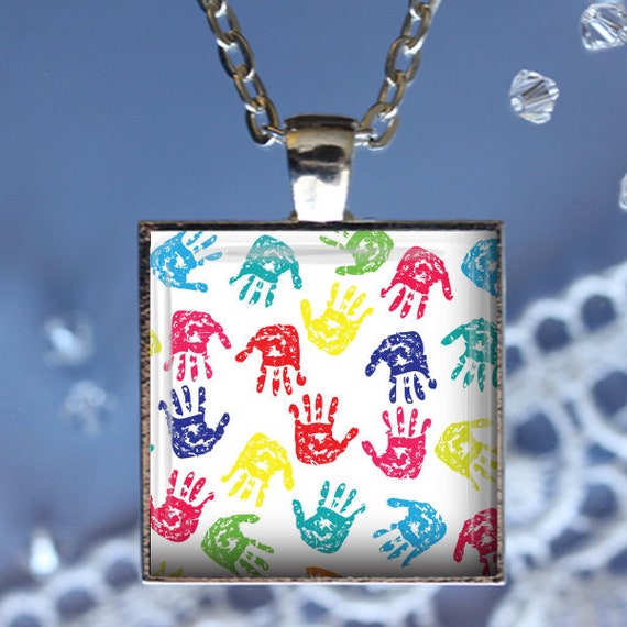 Little Hands Key Chain Pendant or Necklace-painted Rainbow | Etsy