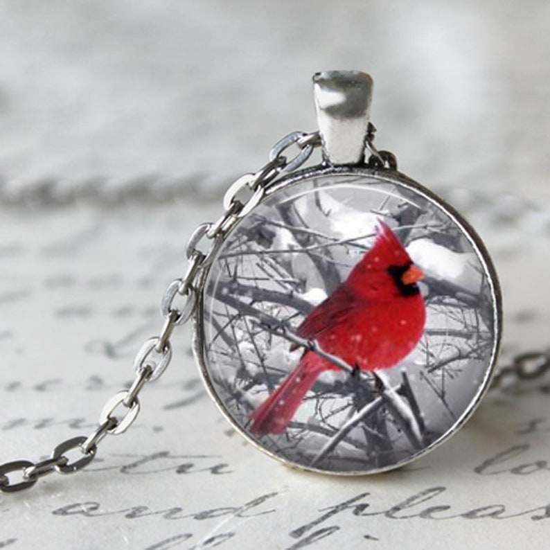 Snowy Cardinal Pendant Necklace or Key Chain Cardinal - Etsy