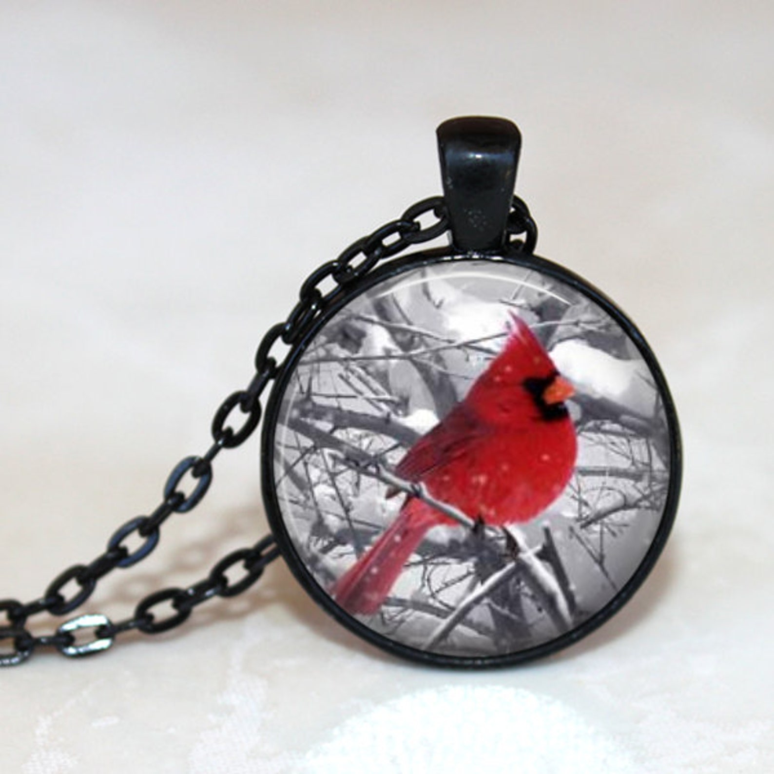 Snowy Cardinal Pendant Necklace or Key Chain Cardinal - Etsy