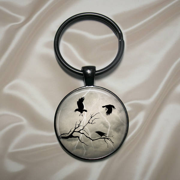 Spooky Crows Pendant Necklace or Key Chain - Choice of 4 Bezel Colors ...