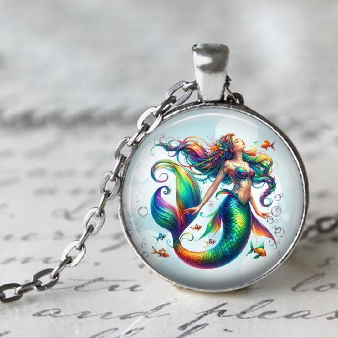 Mermaid Pendant, Mermaid Necklace, Mermaid Key Chain, Rainbow Mermaid ...