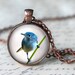 Tiny Blue Bird Pendant, Necklace or Key Chain Choice of Bezel Color One ...