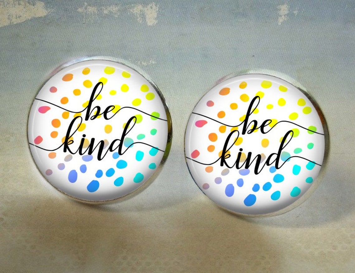Be Kind Button Stud Earrings - 12mm Stud Earrings - Be Kind Earrings ...