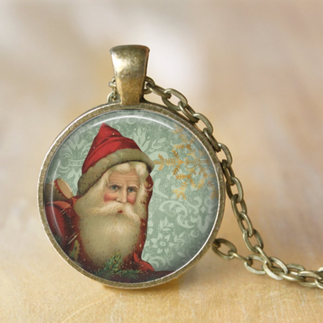 Vintage Santa Holiday Pendant Necklace or Key Chain, Santa Pendant ...