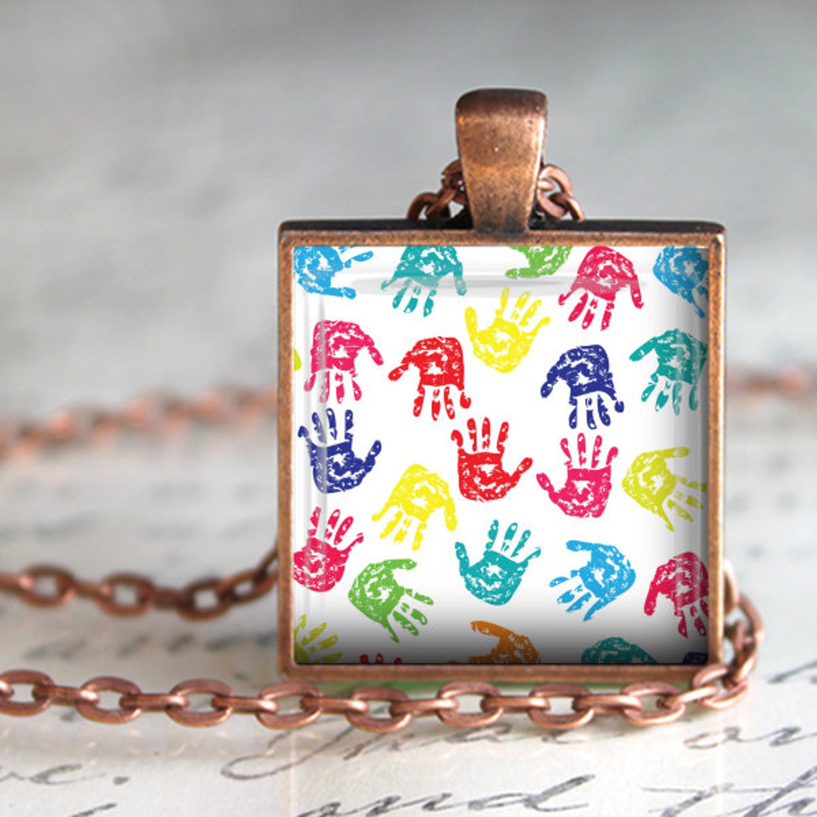 Little Hands Key Chain Pendant or Necklace-painted Rainbow - Etsy