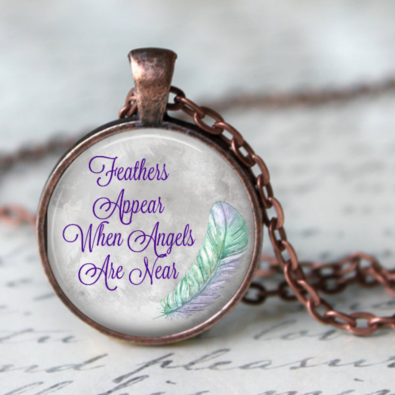 Feathers Appear When Angels Are Near - Inspirational Quote Pendant ...