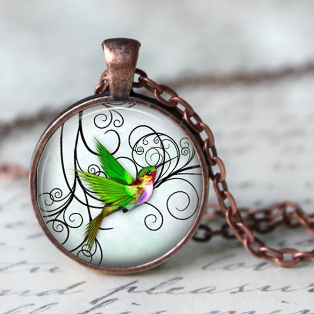 Green Hummingbird Pendant, Necklace or Key Chain - Hummingbird Necklace ...