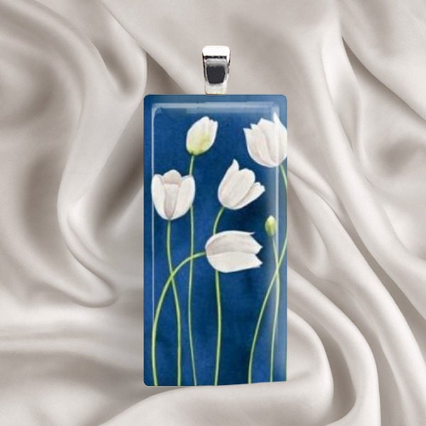 Tulips in White - Glass Tile Pendant - Etsy