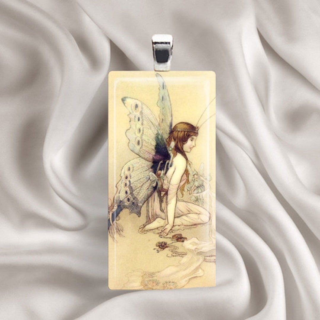 Vintage Fairy - Rectangle Glass Tile Pendant Necklace - Etsy