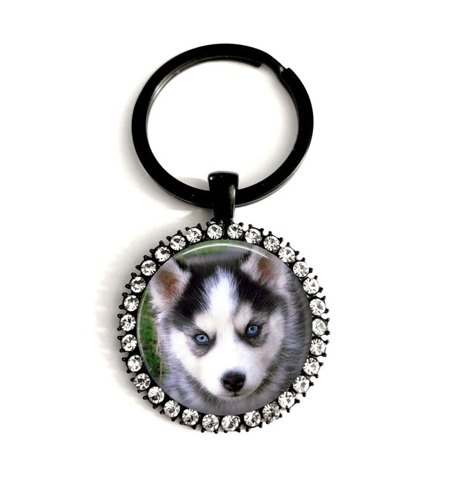 Custom Photo Pendant Necklace or Key Chain Black Rhinestone - Etsy