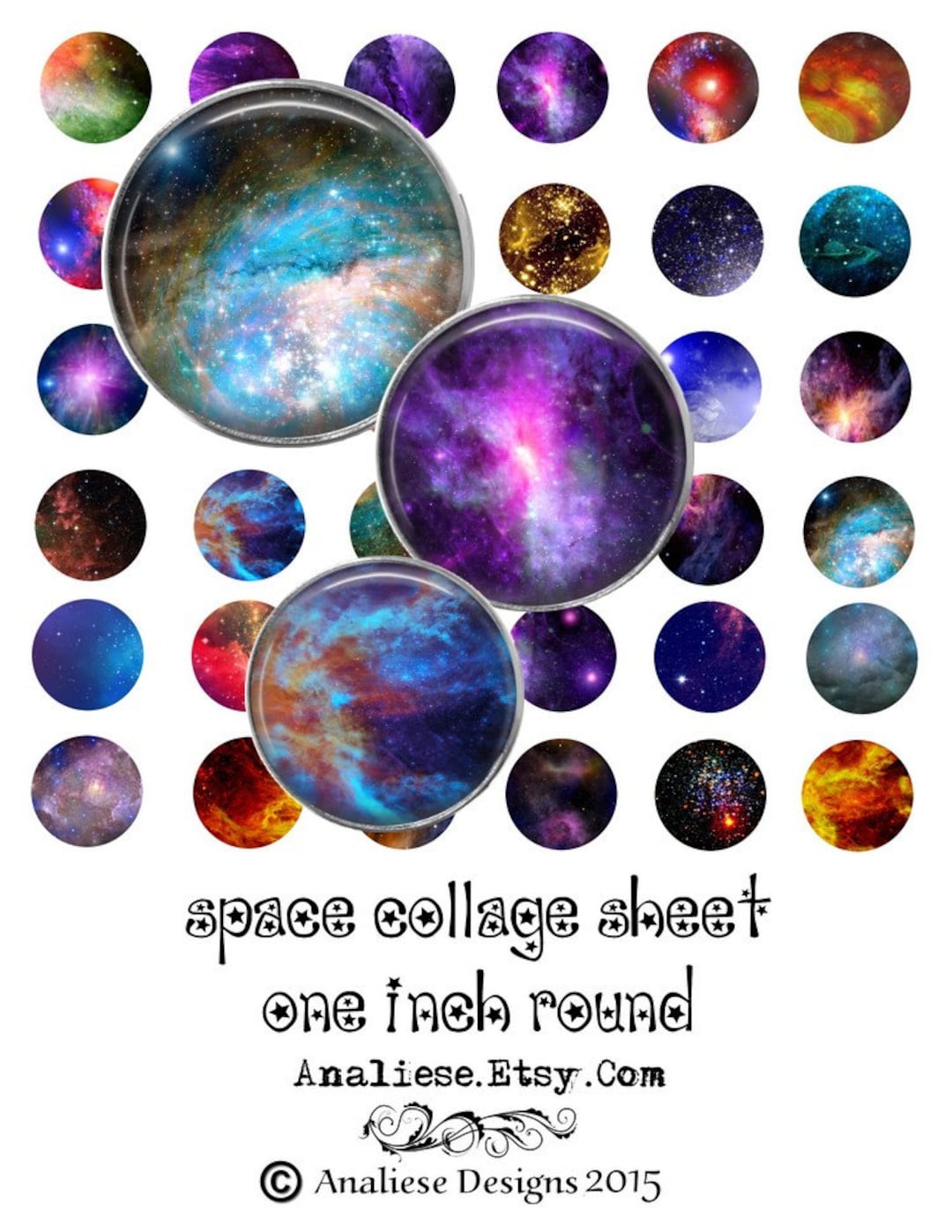 Space Digital Collage Sheet - 1 Inch Circles - Instant Download - Etsy