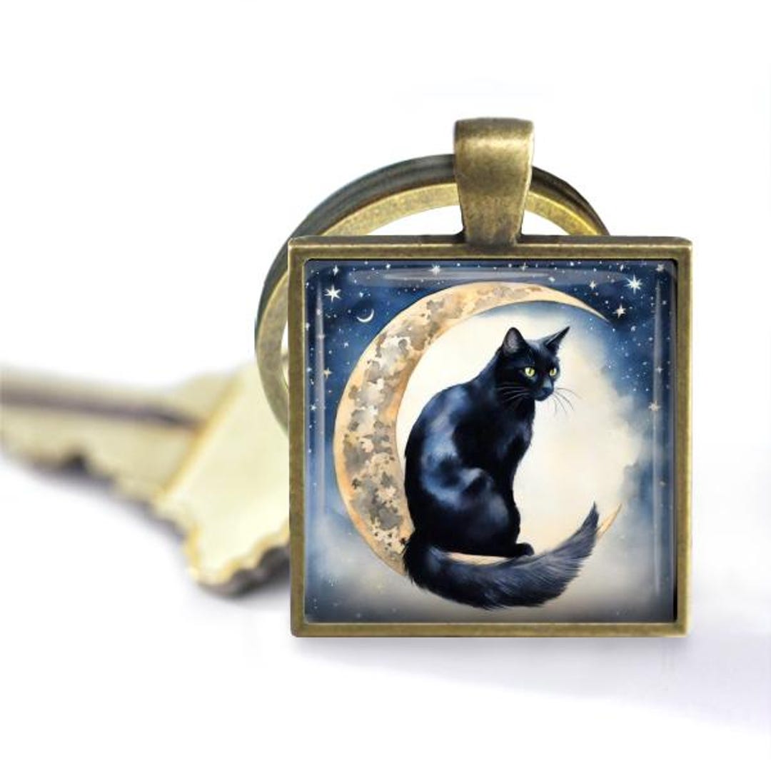 Cat Pendant, Cat Necklace, Cat Key Chain, Cat With Moon, Moon Jewelry ...