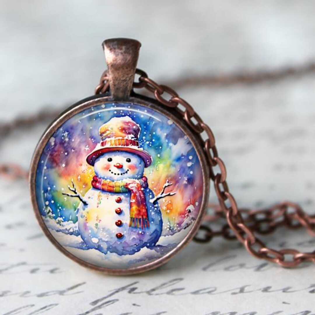 Snowman Necklace, Snowman Pendant, Snowman Keychain, Winter Necklace ...