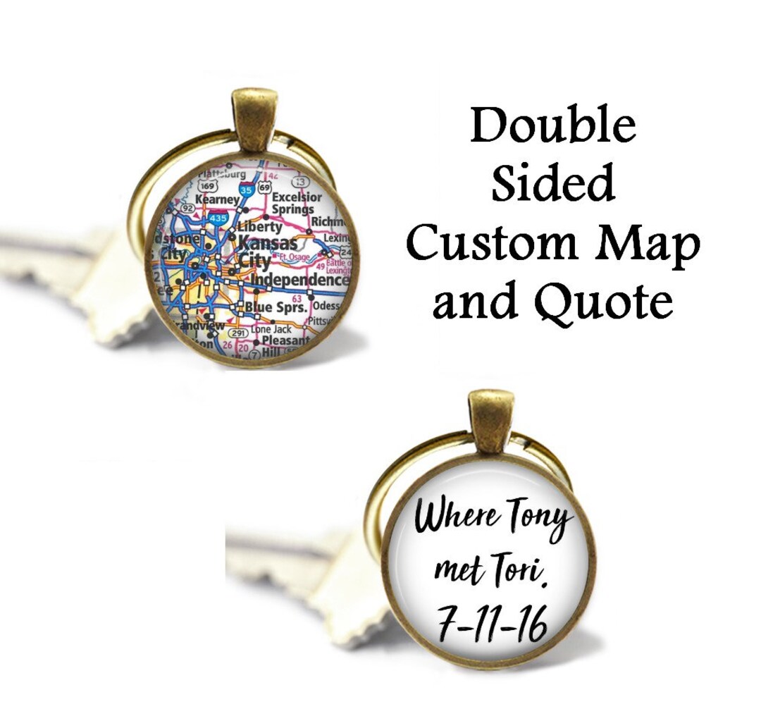 Custom Map & Quote - Double Sided Pendant, Necklace or Key Chain ...