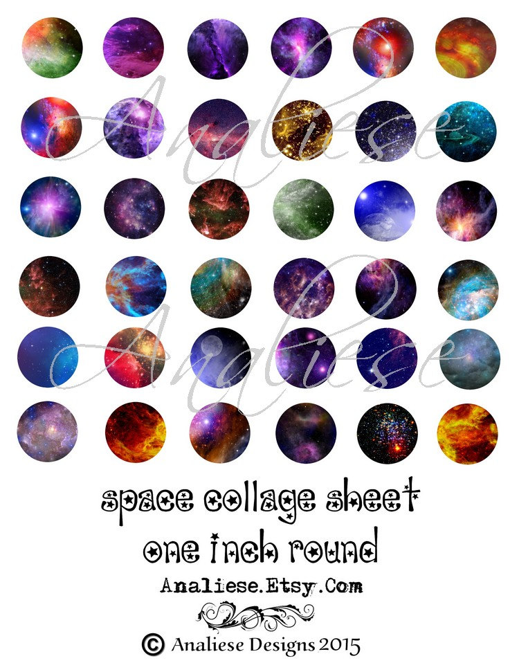 Space Digital Collage Sheet - 1 Inch Circles - Instant Download - Etsy