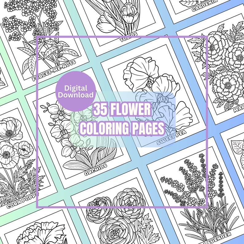 Flower Coloring Pages Digital Download Kids Coloring Book Adult ...
