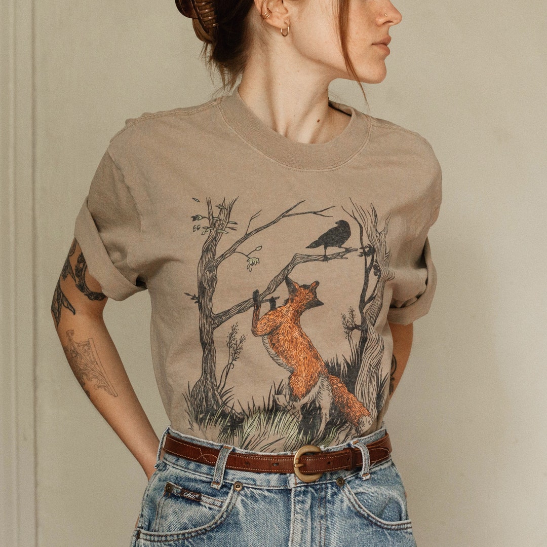 Vintage Fox and Crow Fable Book Shirt | Hand Illustrated Retro Graphic ...
