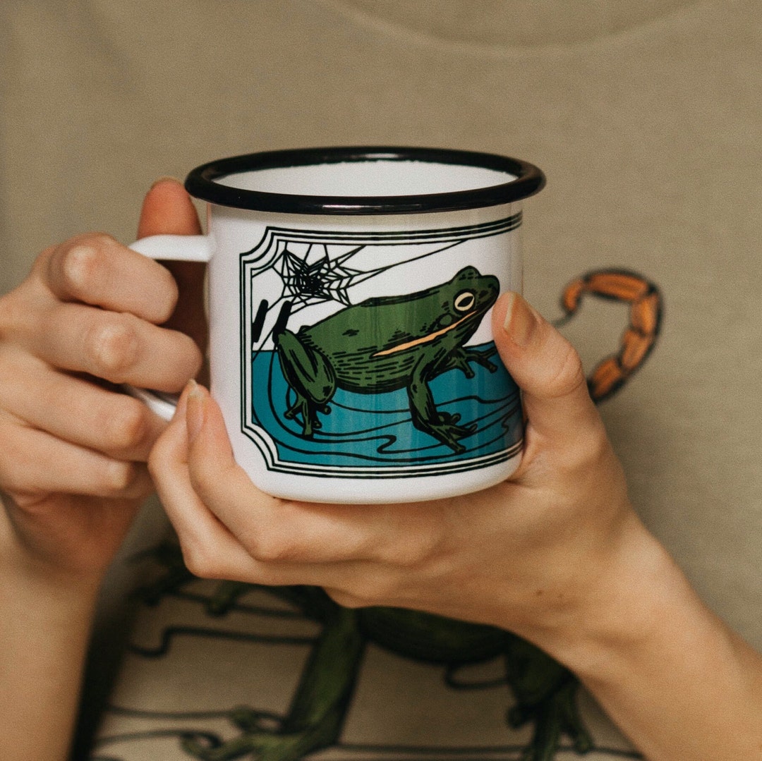 Frog and Scorpion Fable Enamel Camp Mug | Outdoor Drinkware | Whimsical ...