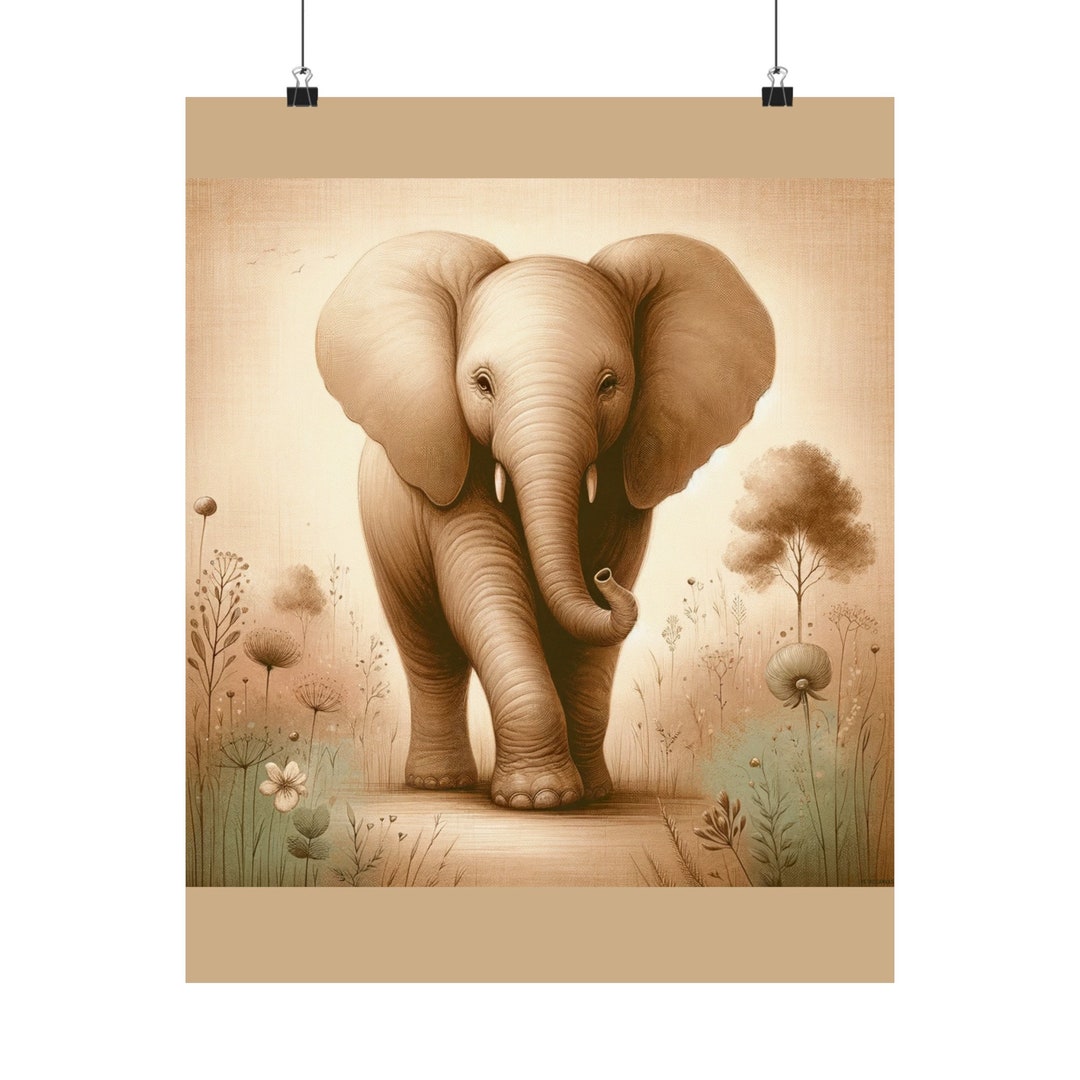 Majestic Elephant Poster for Kids Room Nursery Animal Wall Art |tan ...