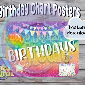 Glitter Birthday Chart for Classrooms | Printable | Student Birthday ...