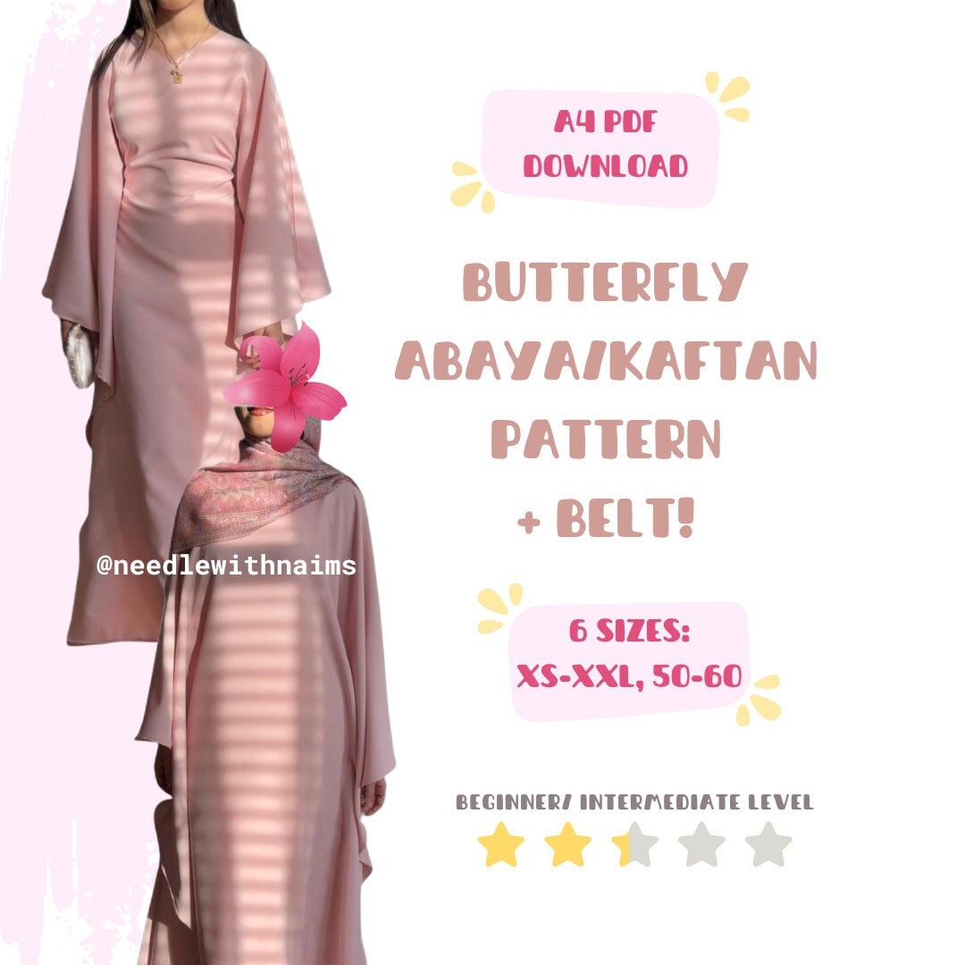 Butterfly Abaya/kaftan A4 PDF Sewing Pattern| Size XS - XXL ...