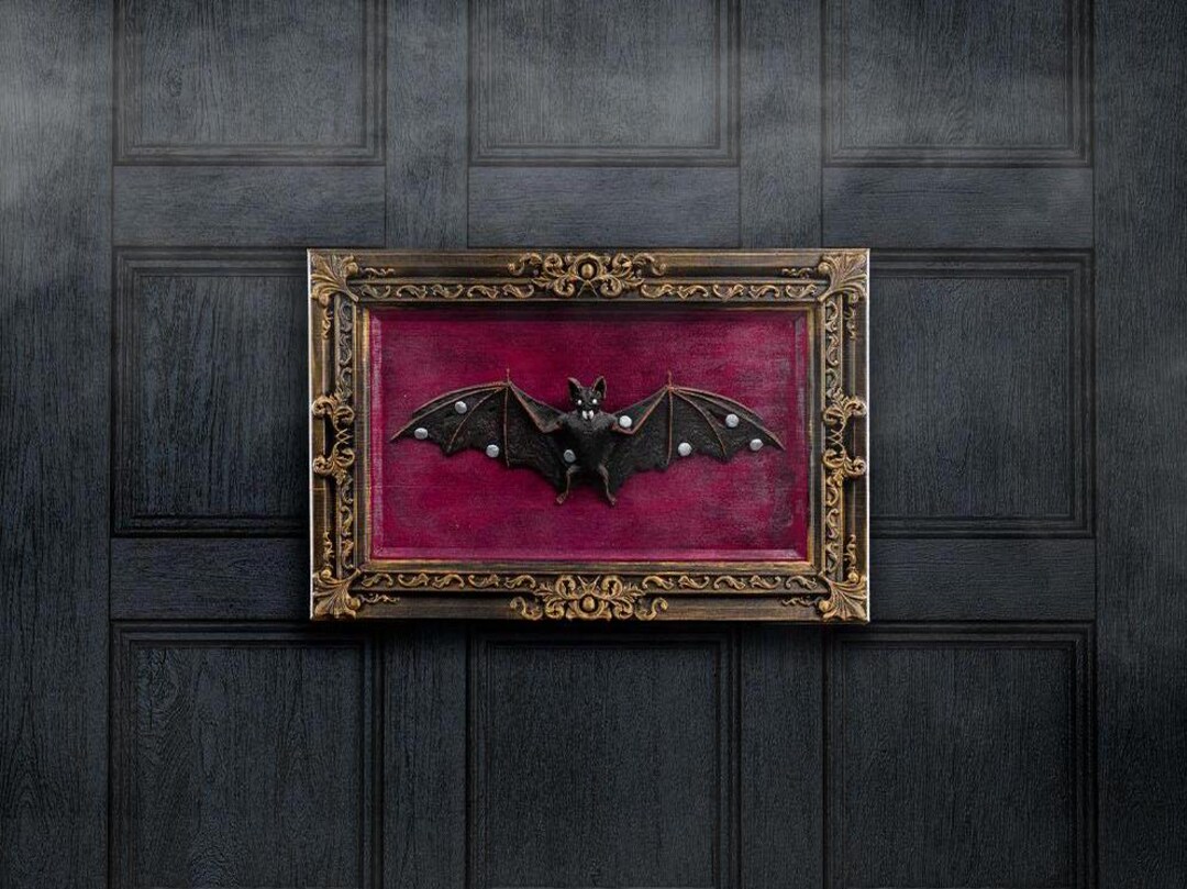 Dissected Bat 3D Printed Display on Vintage Plaque Spooky Home Decor ...