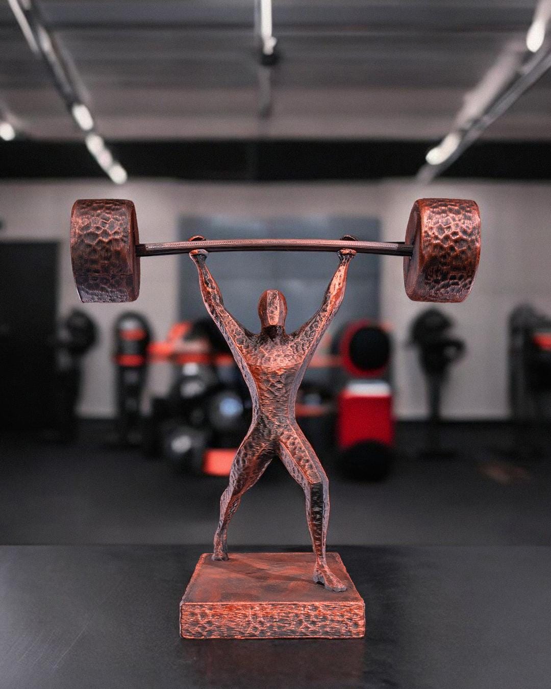 Weightlifting Trophy Statue Bodybuilding Award Rustic Fitness Decor for ...