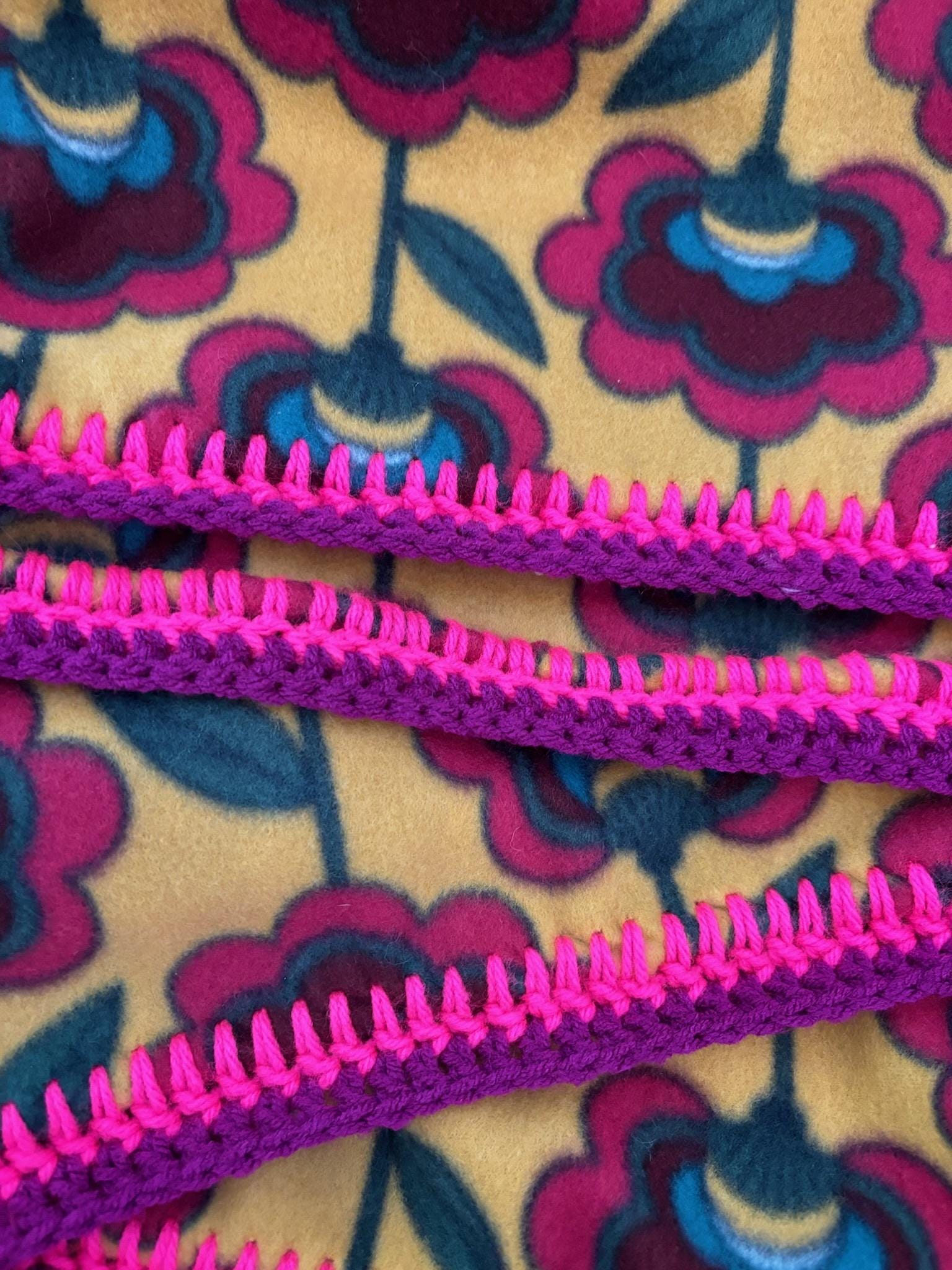The Amanda - Crochet Edge Fleece Throw - Linear Flowers With Crochet ...