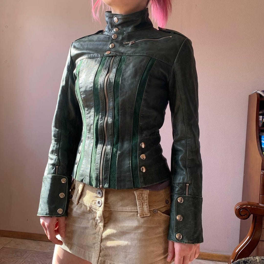 Stunning Carrie Hoxton Green Biker Y2k Leather Suede Women Jacket - Etsy