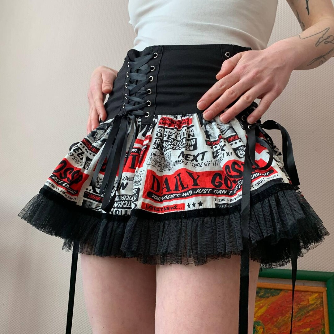 Y2K Goth Hell Bunny Newspaper Print Corset Mini Skirt - Etsy