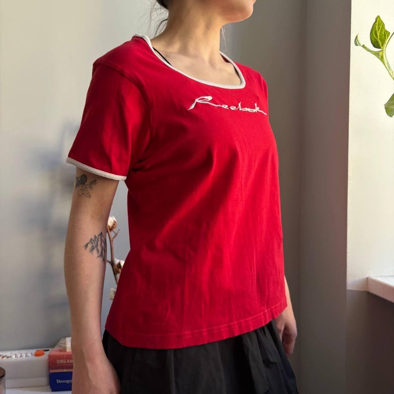 Reebok Y2K Baby Tee Red Ringer T Shirt Vintage Fitted Logo Top Indie ...