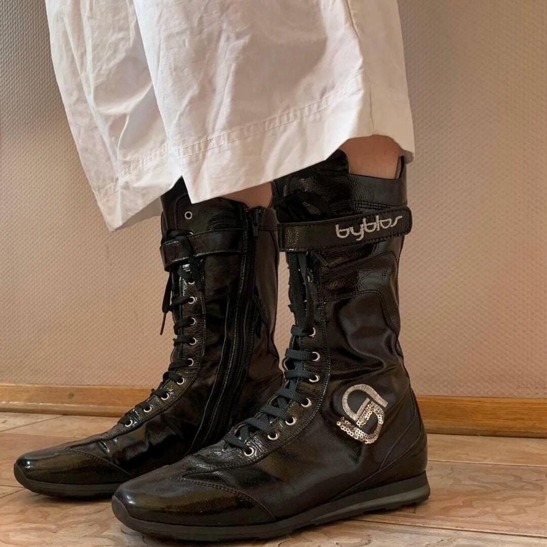 Byblos Deadstock High Top Sneakers Y2k Glossy Britney Shoes - Etsy