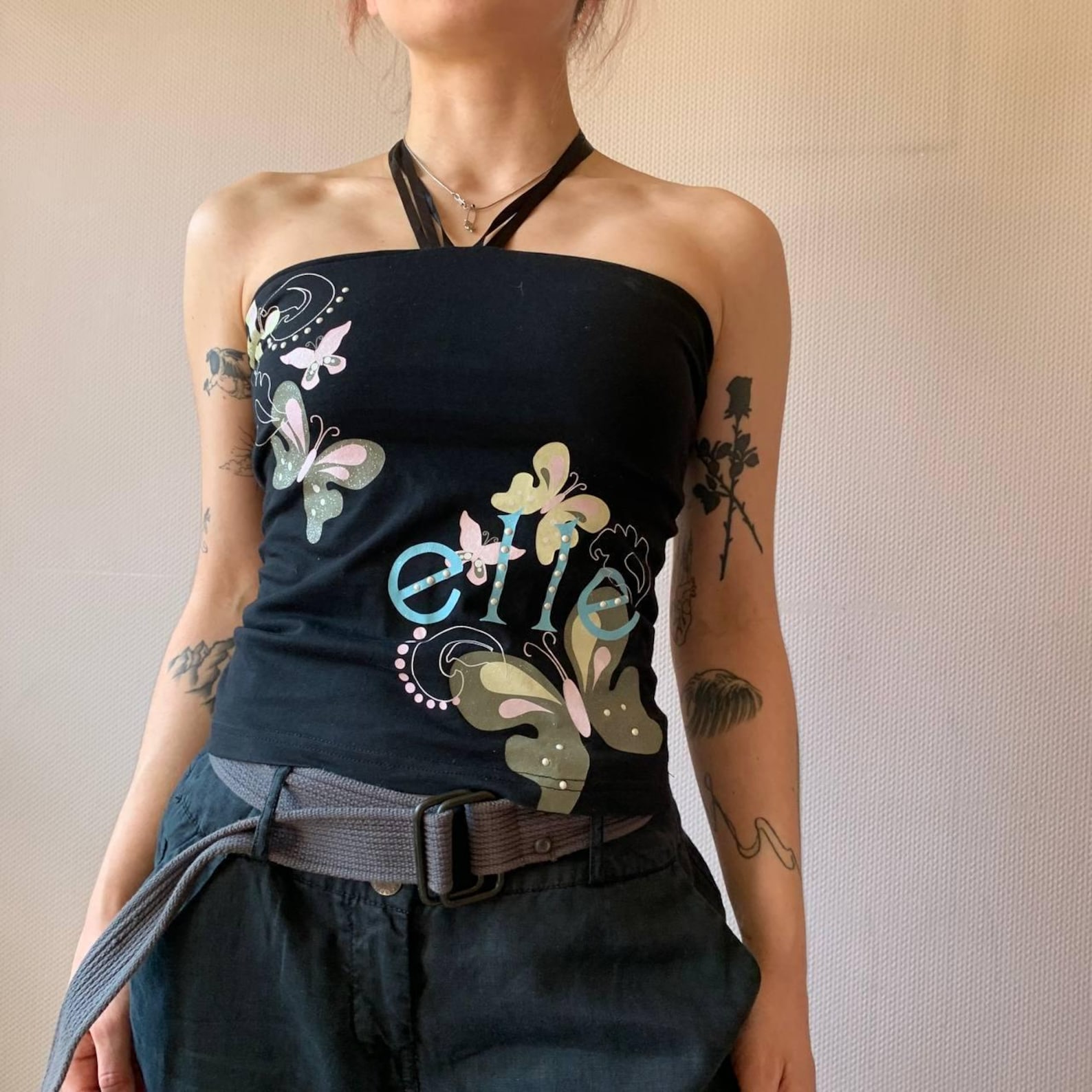 Y2K ELLE Butterfly Tube Top With Halter Ties - Etsy