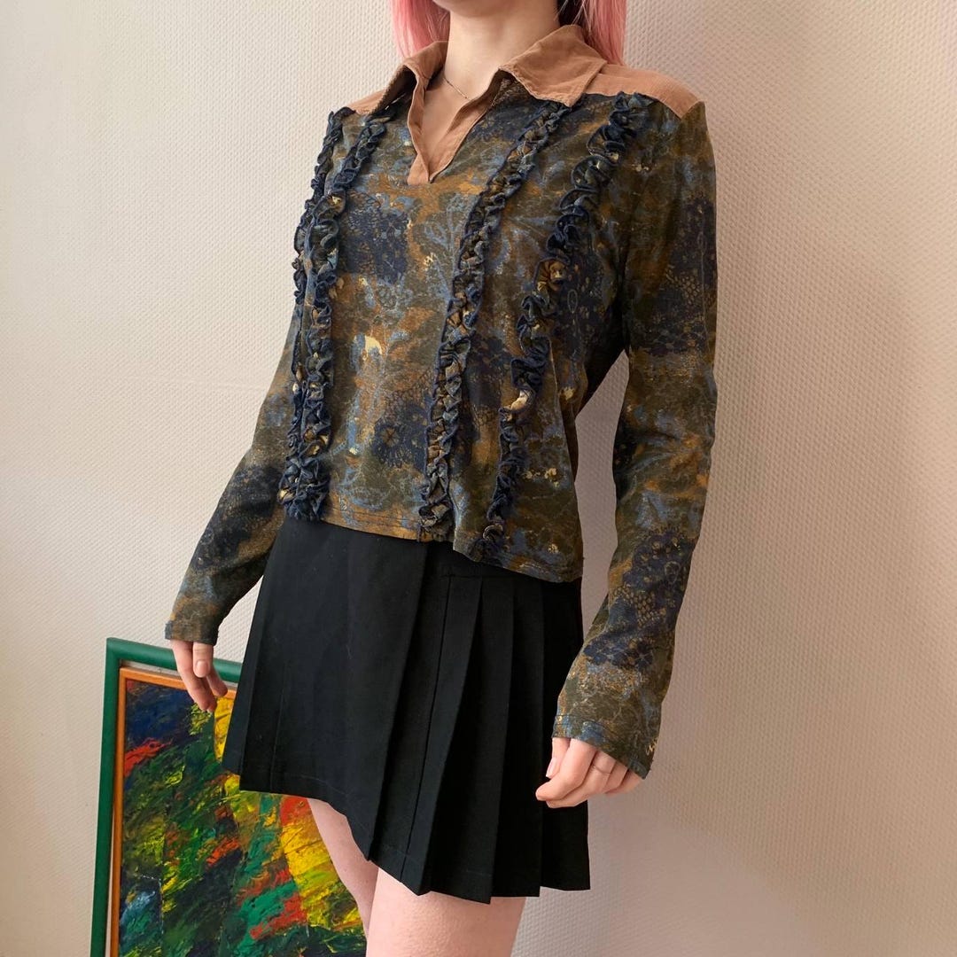 Vintage Y2k Cowboy Western Mesh Top With Ruffles - Etsy