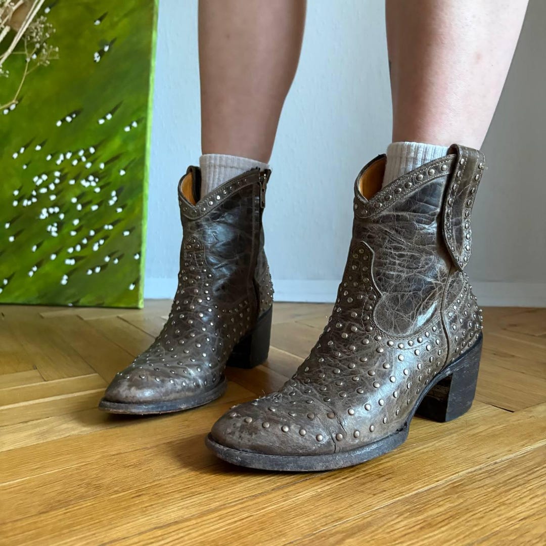 Vintage Mexicana Studded Leather Ankle Boots EU 35.5 US 6 Western Biker ...