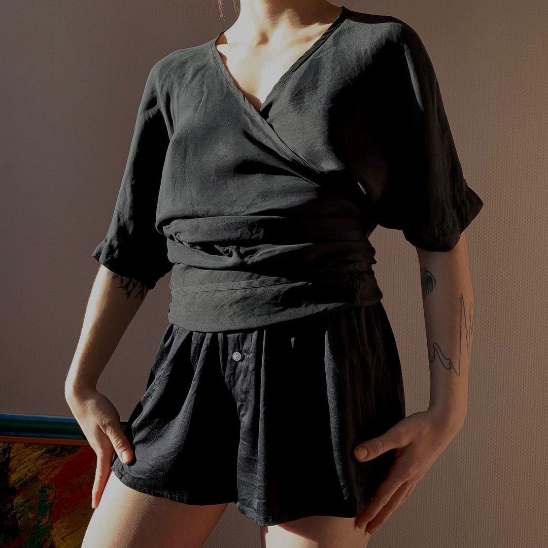 ALPHA 60 Opium Gothic Avantgarde Silk Oversized Top With Ties - Etsy