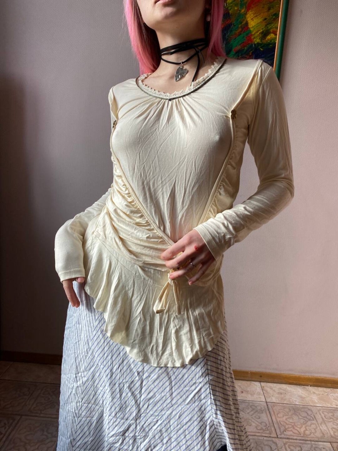 Gorgeous Vintage Coquette Core Asymmetrical Long Sleeve Top - Etsy