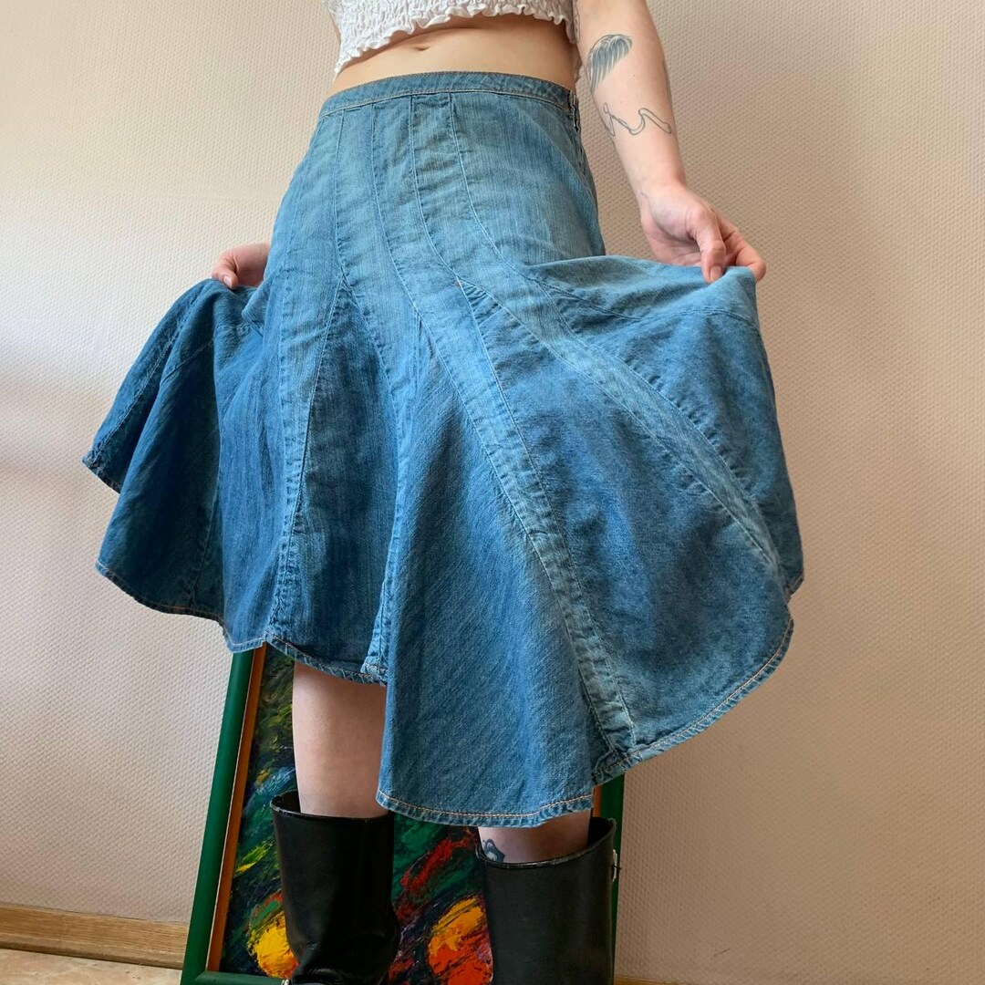 Vintage ICHI Denim Assymetrical Y2K Grunge Boho Aesthetic Midi Skirt - Etsy