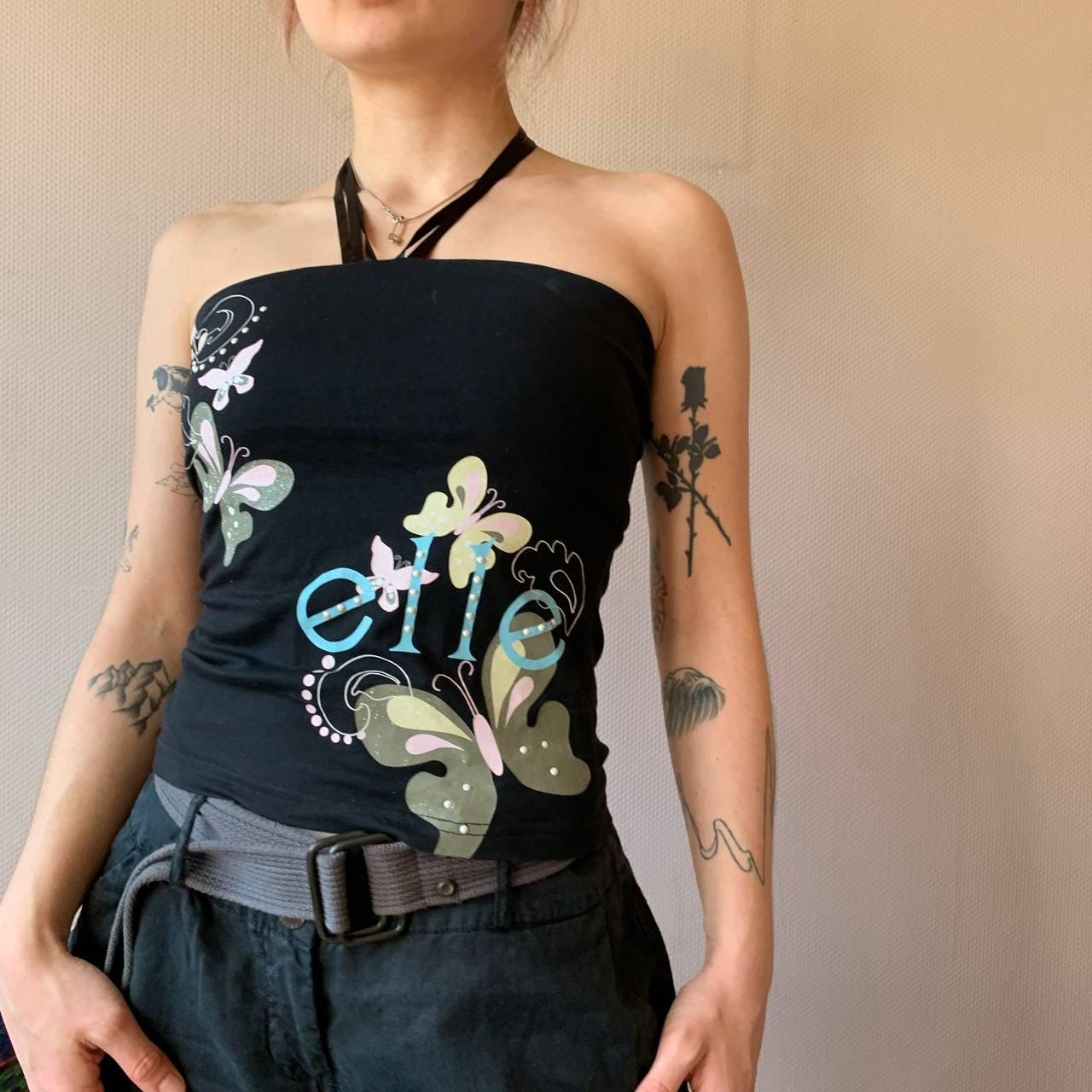 Y2K ELLE Butterfly Tube Top With Halter Ties - Etsy