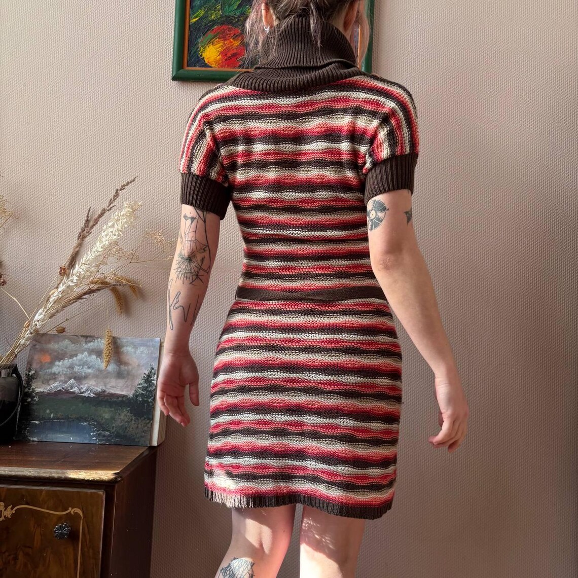 Vintage Striped Knit Sweater Dress, Roll Neck Mini, 00s Y2K (S) - Etsy