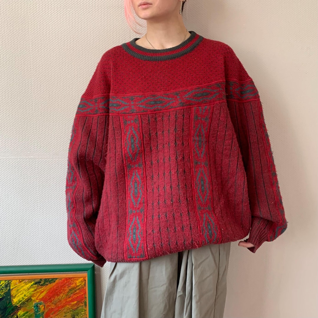 Oversized Grandpa Core 90s Printed Warm Sweater - Etsy