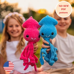 Cute Squid CROCHET PATTERN, No Sew Amigurumi Octopus Plush, Kawaii ...
