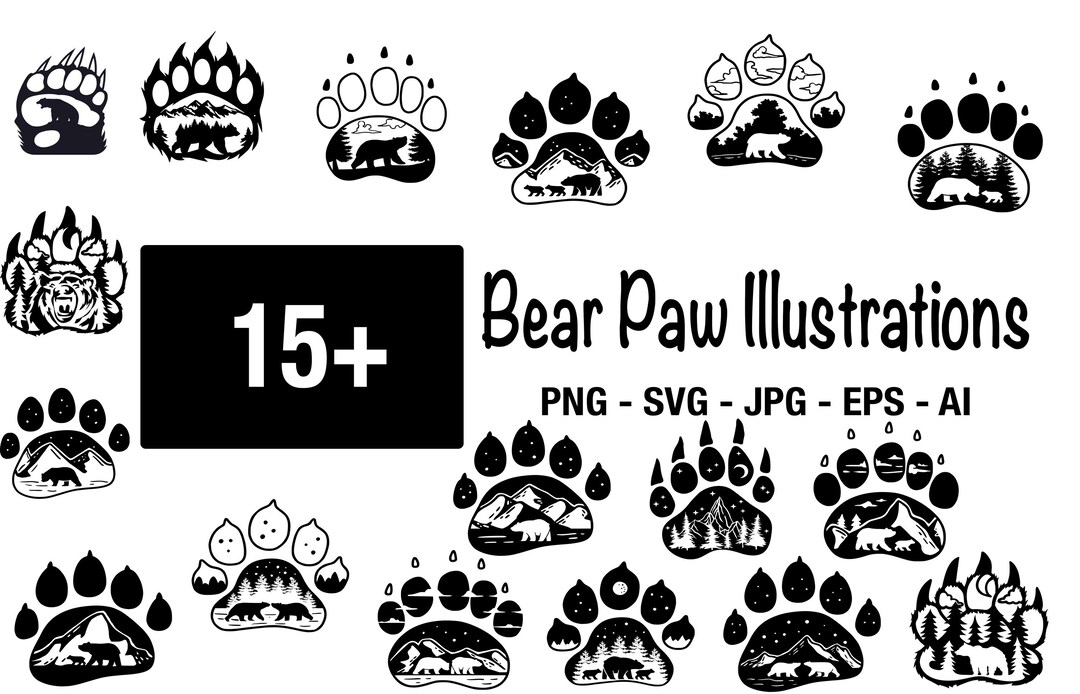 15+ Bear Paw Illustrations Bundle | Intricate Landscape Designs | PNG ...