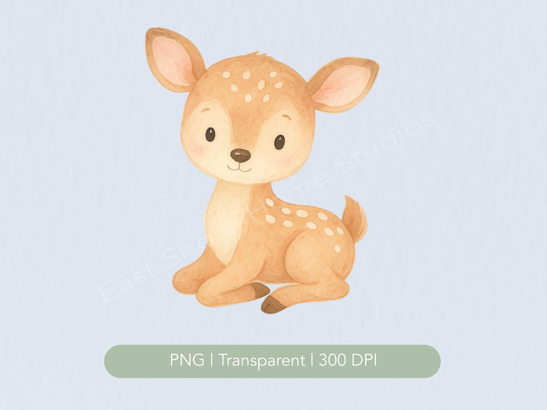 Baby Deer PNG Clipart, Watercolor Fawn Nursery Wall Art Printable ...