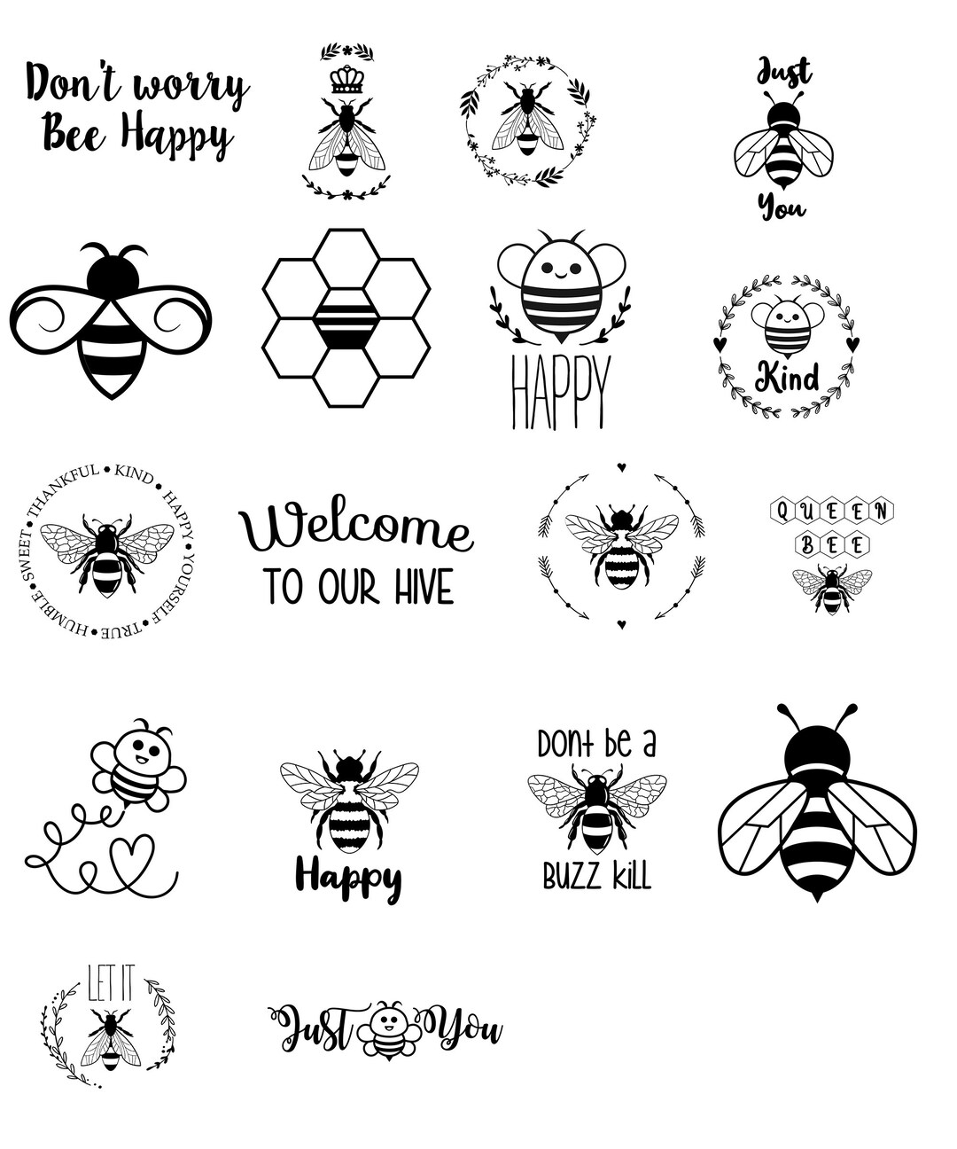 18 Bee Svg, Png, Eps, Ai Bundle, Bumble Bee, Bee Kind, Honey Bee ...