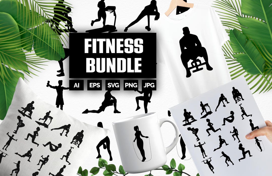 72 Fitness SVG Designs Bundle | Workout, Gym, Motivational Clipart for ...