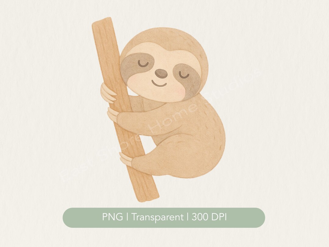 Baby Sloth PNG Clipart, Watercolor Baby Sloth Nursery Wall Art ...