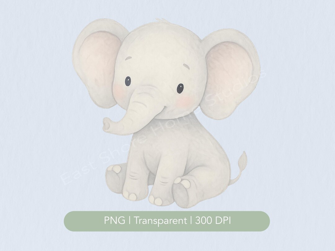Watercolor Baby Elephant PNG, Cute Elephant Clipart for Nursery ...