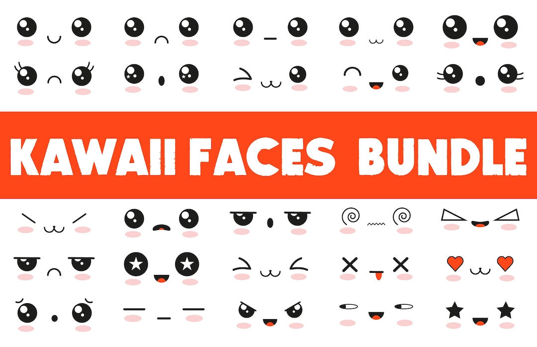 Kawaii Faces SVG PNG Bundle | Cute Face Clipart | Chibi Expression Cut ...